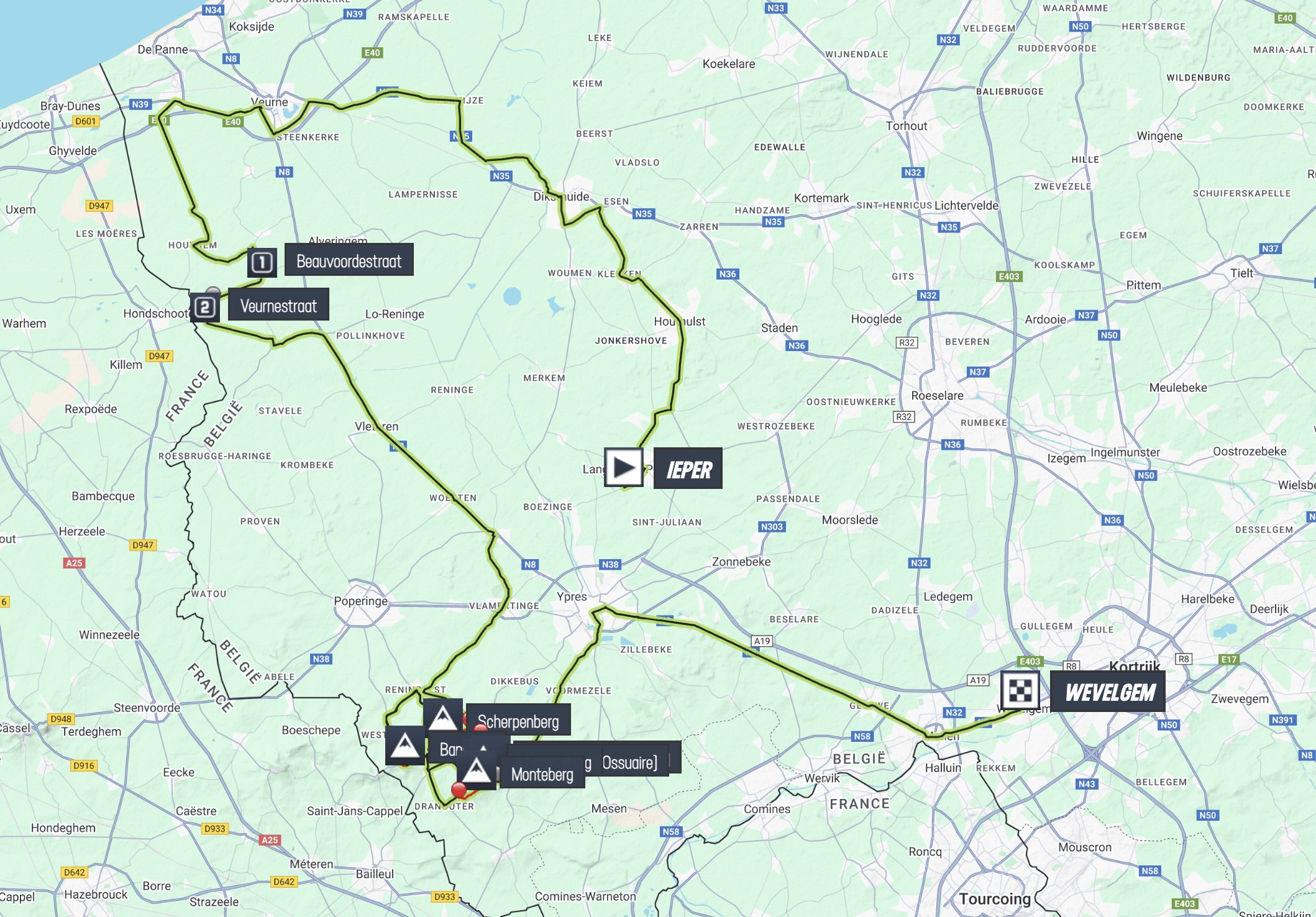 Stage profiles Gent-Wevelgem In Flanders Fields WE 2025 One day race